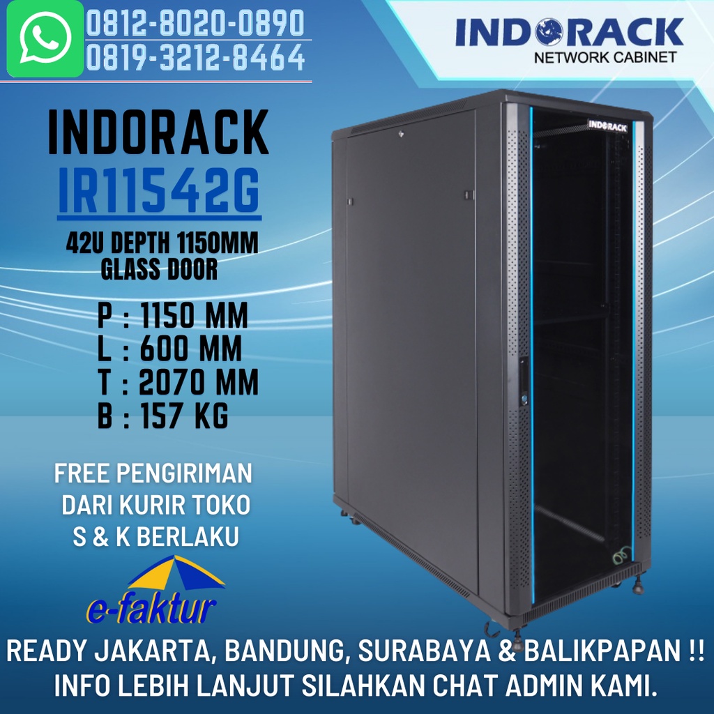Jual INDORACK IR11542G CLOSE RACK 42U DEPTH 1150MM GLASS DOOR - RACK ...