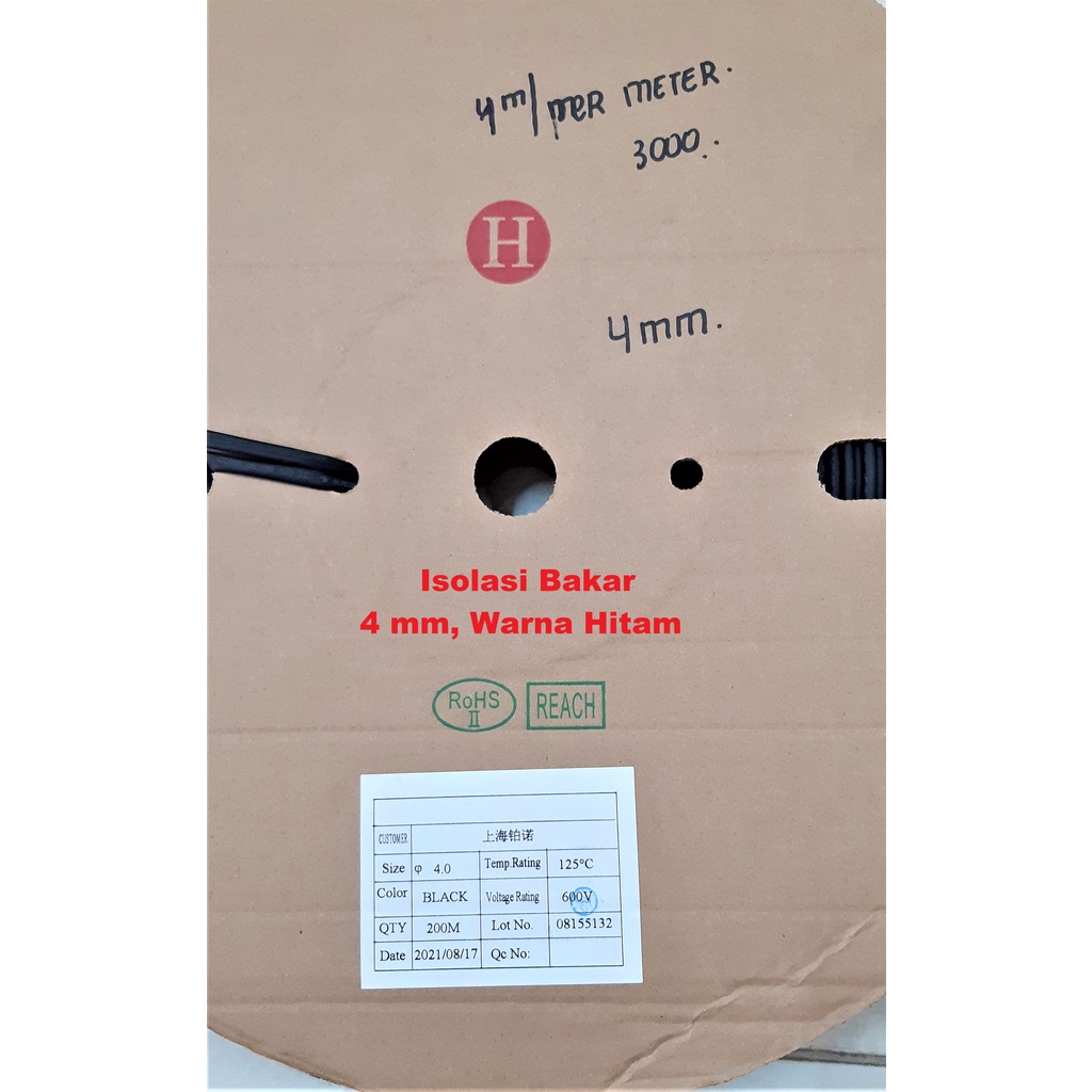Jual Selongsong / Isolasi Bakar Warna Hitam, Ukuran 4mm & 3mm, Meteran ...