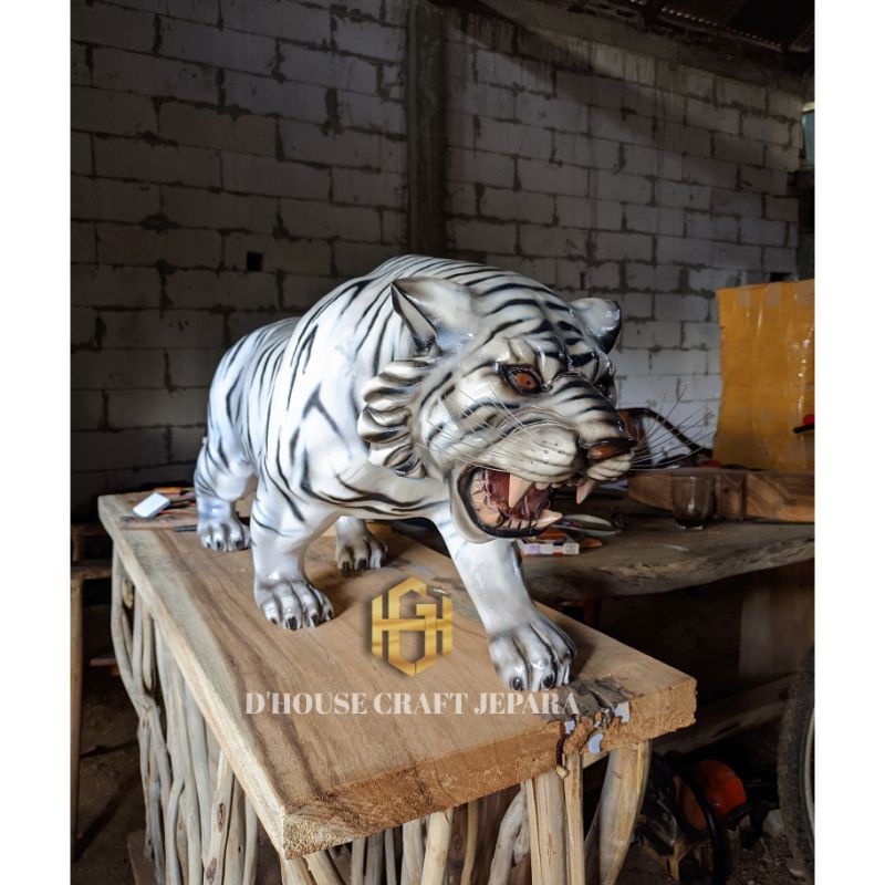Jual Patung Macan Putih Loreng Kayu Suar Wood Utuh Tanpa Sambung ...