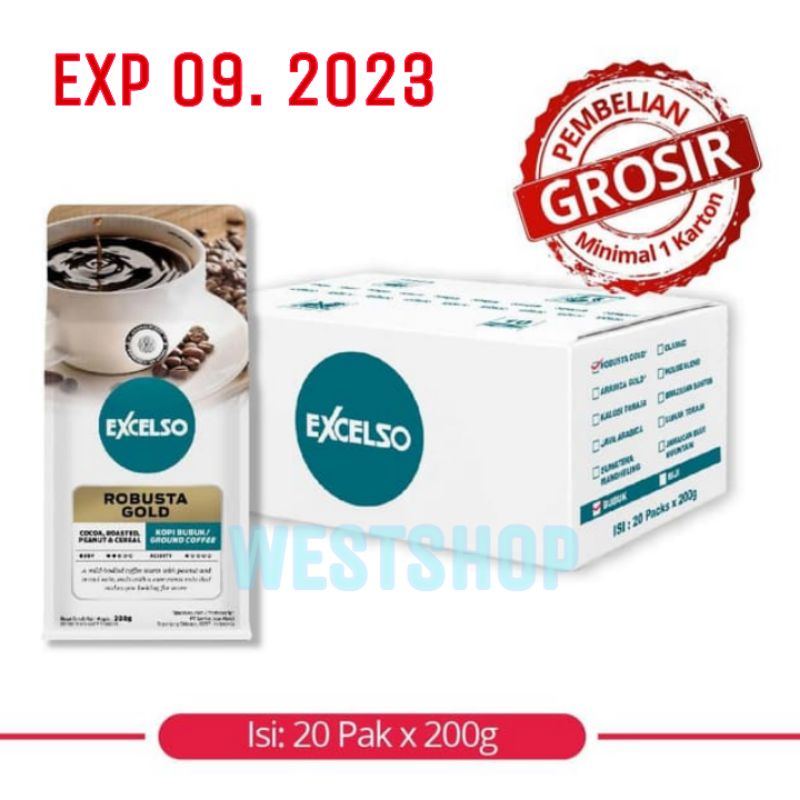 Jual Kopi Excelso ROBUSTA GOLD Bubuk 200gr 1 Karton / 20 Bungkus ...