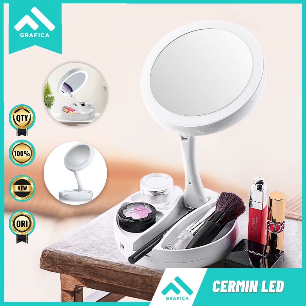 Jual CERMIN KACA LAMPU LED RIAS MAKE UP DOUBLE SIDE BULAT MEJA RIAS MOTIF CANTIK ESTETIK ...