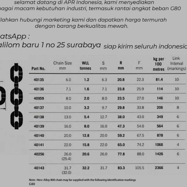 Jual Rantai baja G80 jaguar lift ori load chain short angkat barang ...