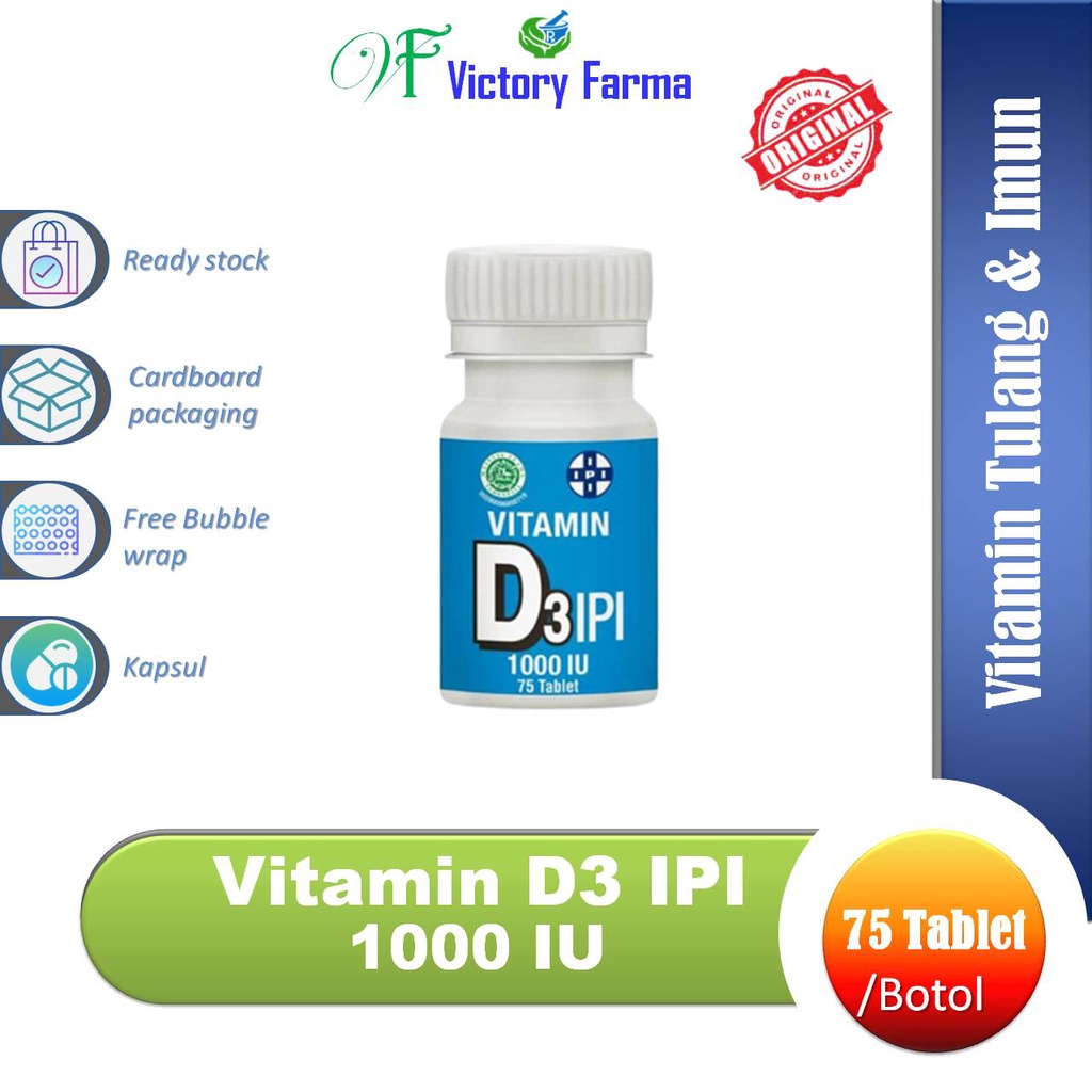 Jual Vitamin D3 IPI 1000 IU Botol @ 75 Tablet/ vitamin gigi & Tulang ...