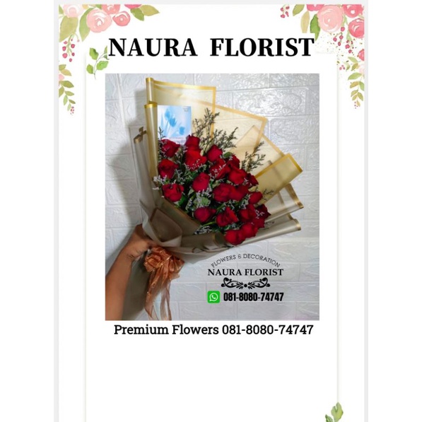 Jual buket bunga mawar merah/buket premium/bucket wisuda/bunga asli ...