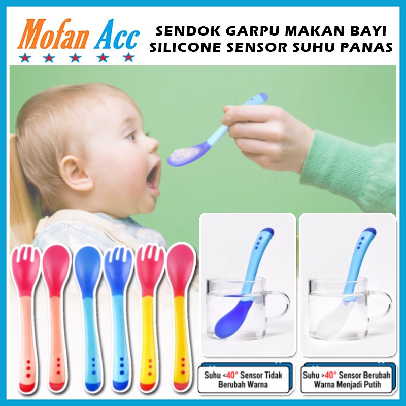 Jual Sendok Garpu Makan Bayi Silicone SENSOR SUHU PANAS Color Changing ...