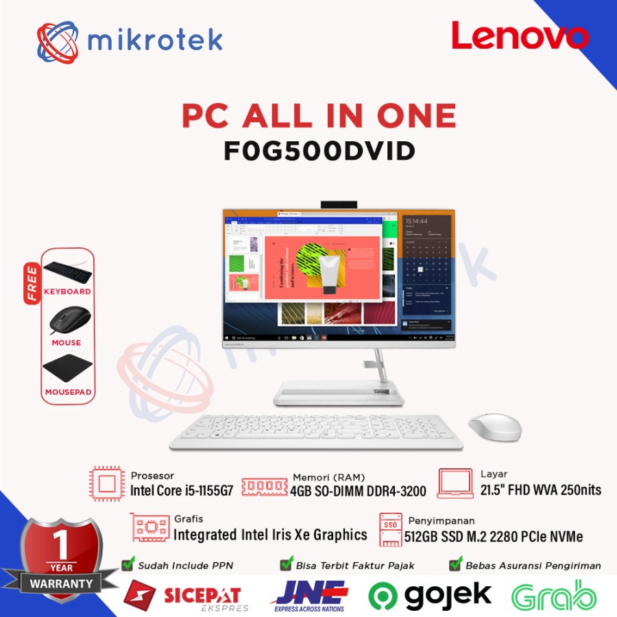 Jual LENOVO PC AIO i5-1155G7 4GB 512GB SSD Iris Xe Graphics 21.5" FHD ...