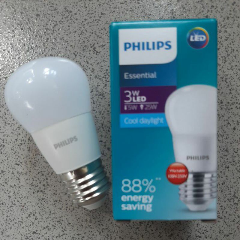 Jual Lampu LED Philips 0ri 3 watt Bohlam Led Essental 3w / Philips Putih 3 w Bulb LED 3watt ...