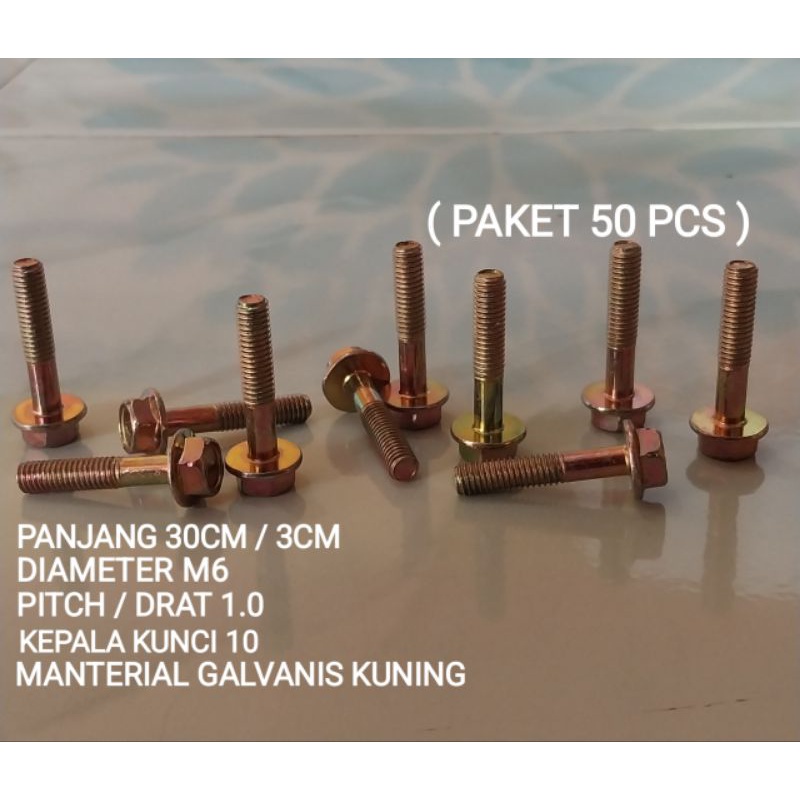 Jual BAUT TOPI FLANGE BOLT M6X30MM / 3CM KUNCI 10 ( 50 PCS ) | Shopee Indonesia