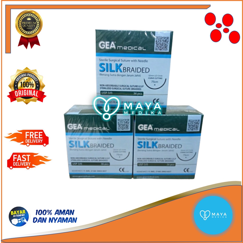 Jual Catgut Silk 3/0 + Jarum - Box isi 36 GEA | Shopee Indonesia