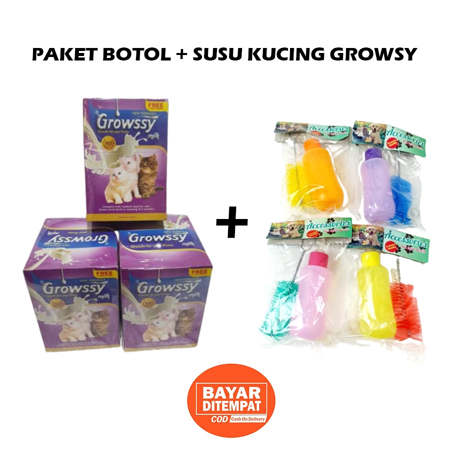 Jual Paket Botol Susu Kucing Anjing 100 ML - 1 Set + Susu Growsy 1 ...