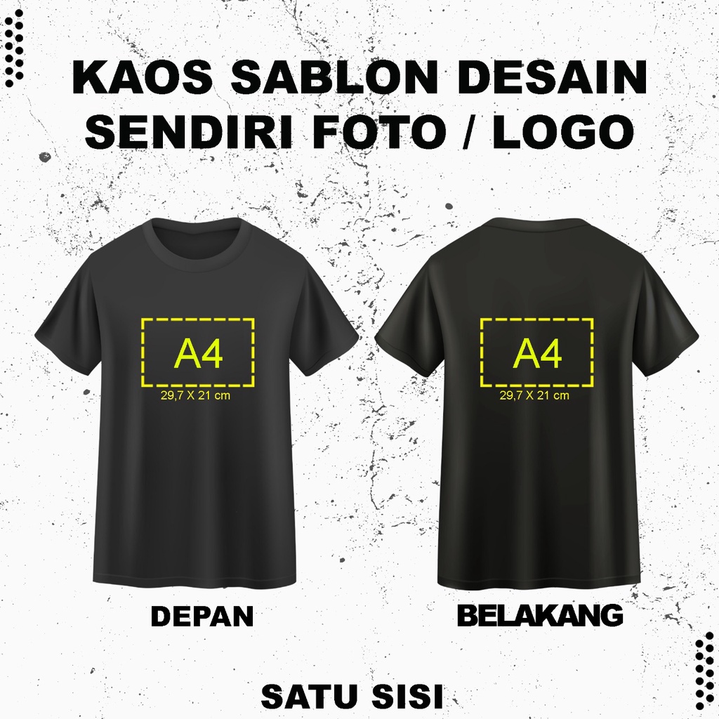Jual Kaos Sablon Custom Foto Desain Sendiri [Ukuran A4 Horizontal] Bahan Katun Combed 30s Satuan ...