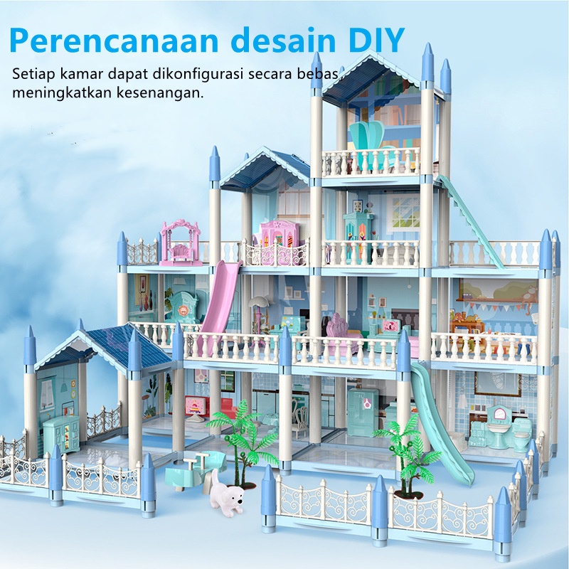 Jual 3D Princess Big Villa DIY Rumah Boneka Pink Castle Bermain Rumah ...