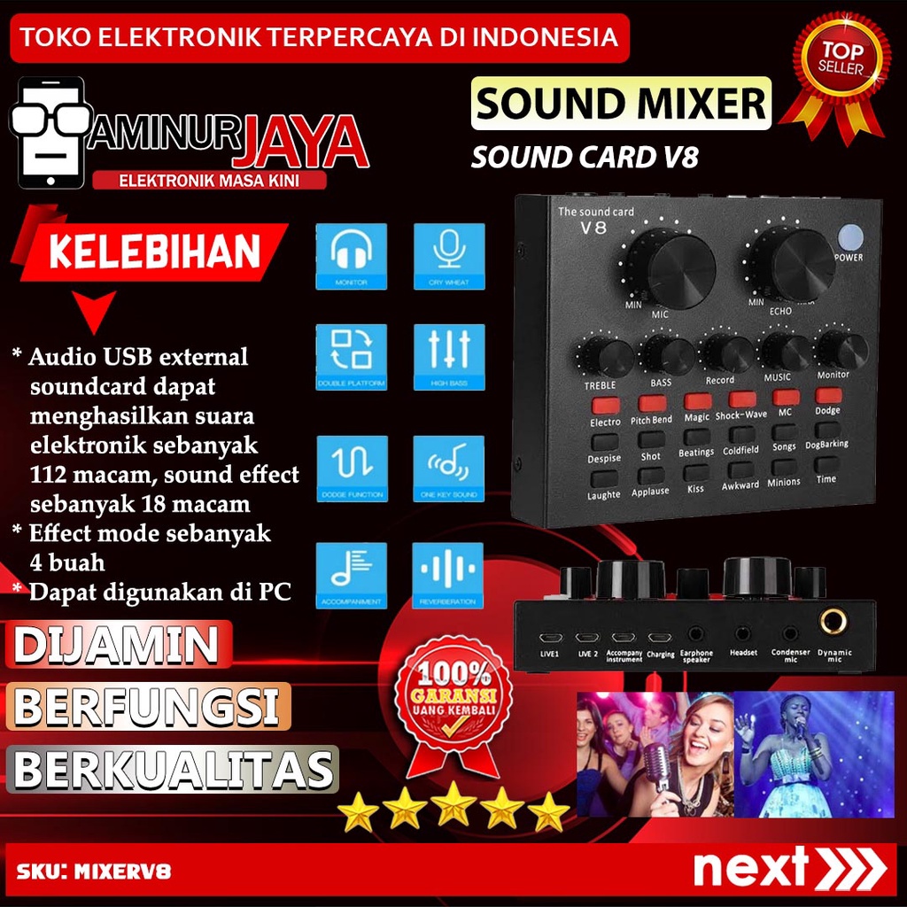 Jual Soundcard Mixer V8 Audio Bluetooth USB External Soun Card Live ...