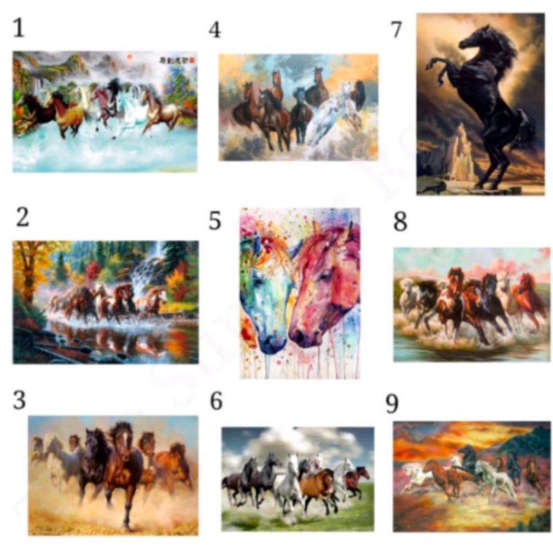 Jual Poster Delapan 8 Kuda Fengshui Lukisan China Lari Kanan Paper ...
