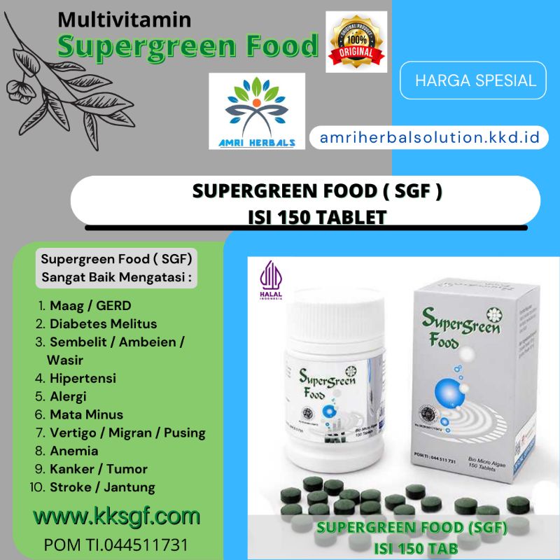 Jual Multivitamin Supergreen Food (SGF) isi 1 botol 150 Tabs Bantu ...