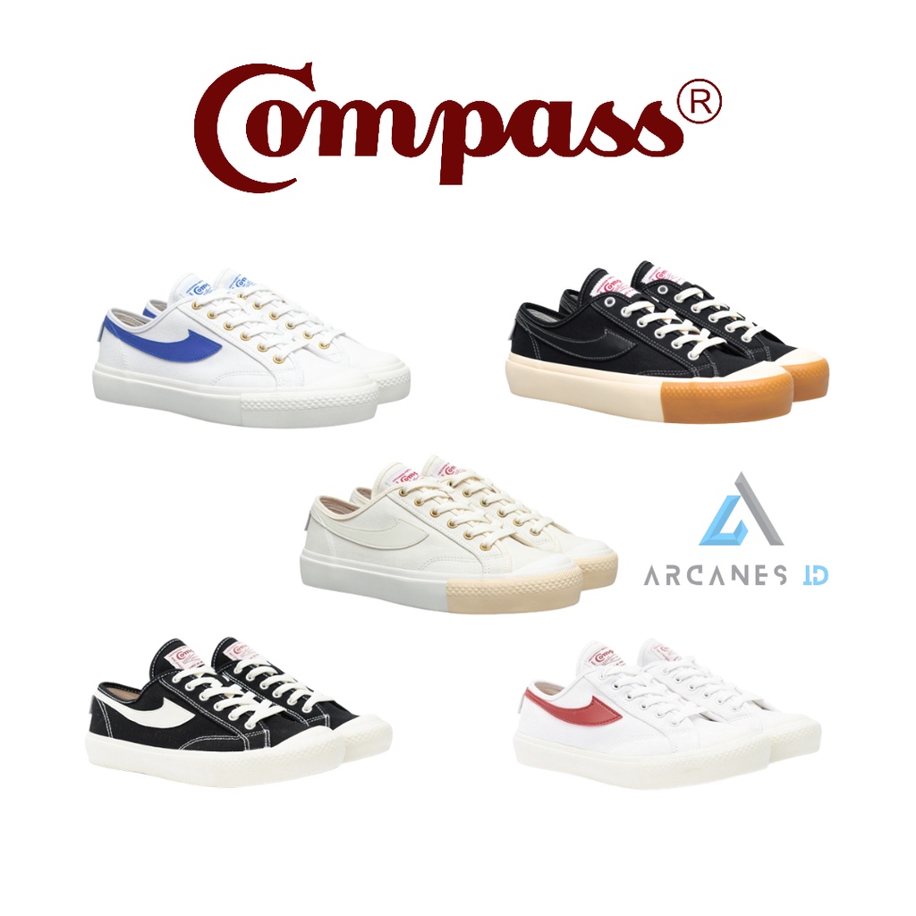 Jual Sepatu Compass Gazelle Low Black Gum / Cream / White Blue / Black ...