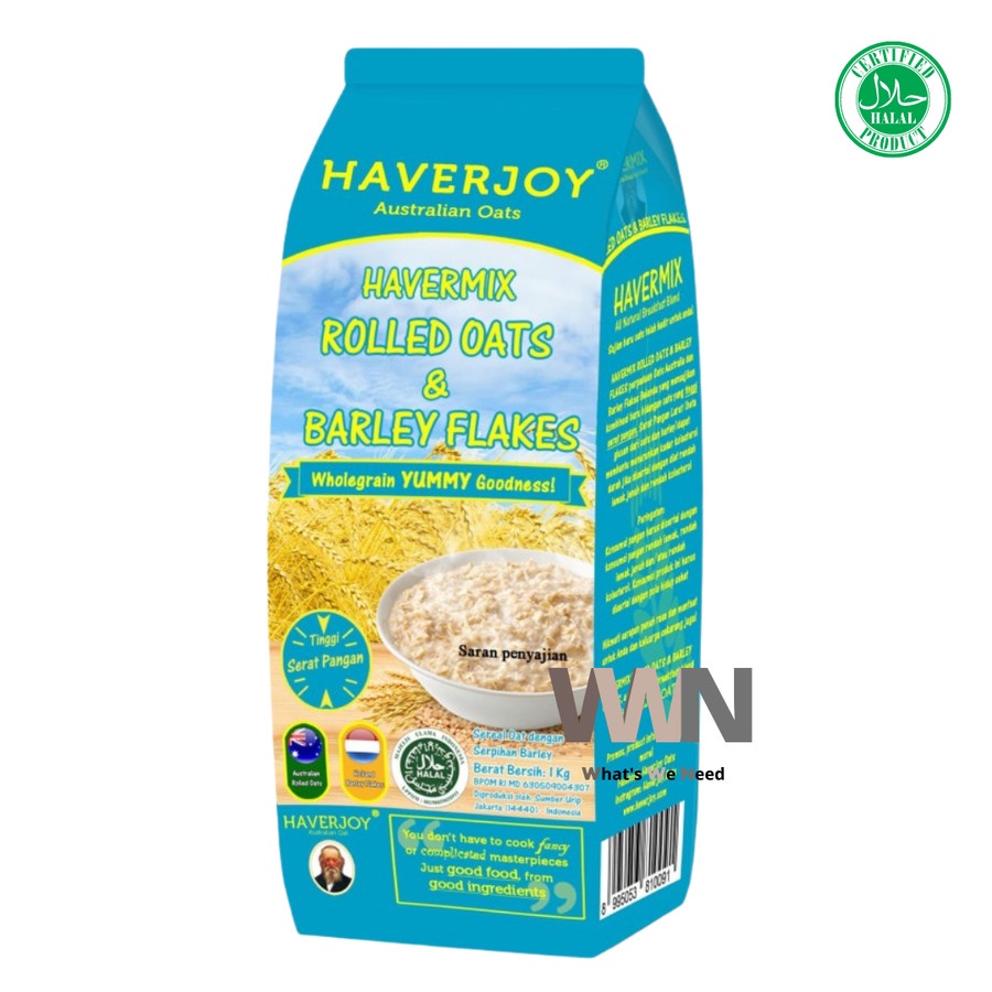 Jual Haverjoy Havermout Havermix Rolled Oats & Barley Flakes 1Kg - Oat ...