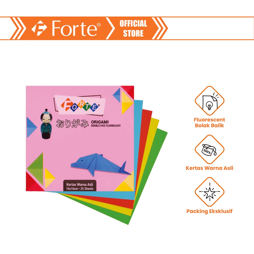 Jual [Forte] Origami Kertas Lipat Warna 2 sisi 16 x 16 cm - 25 lembar | Shopee Indonesia