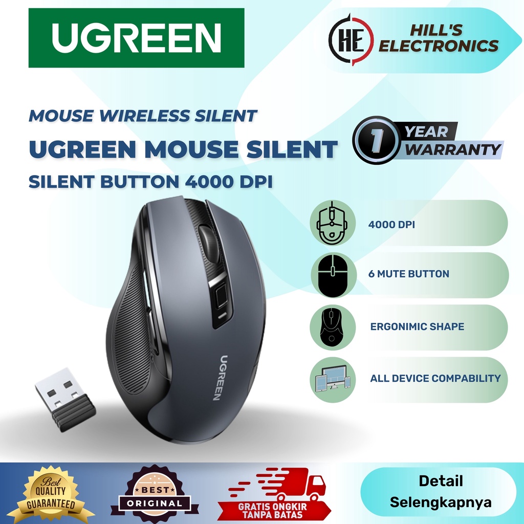 Jual Ugreen Ergonomic Wireless Silent Mouse Mice 2.4G Silence Design ...