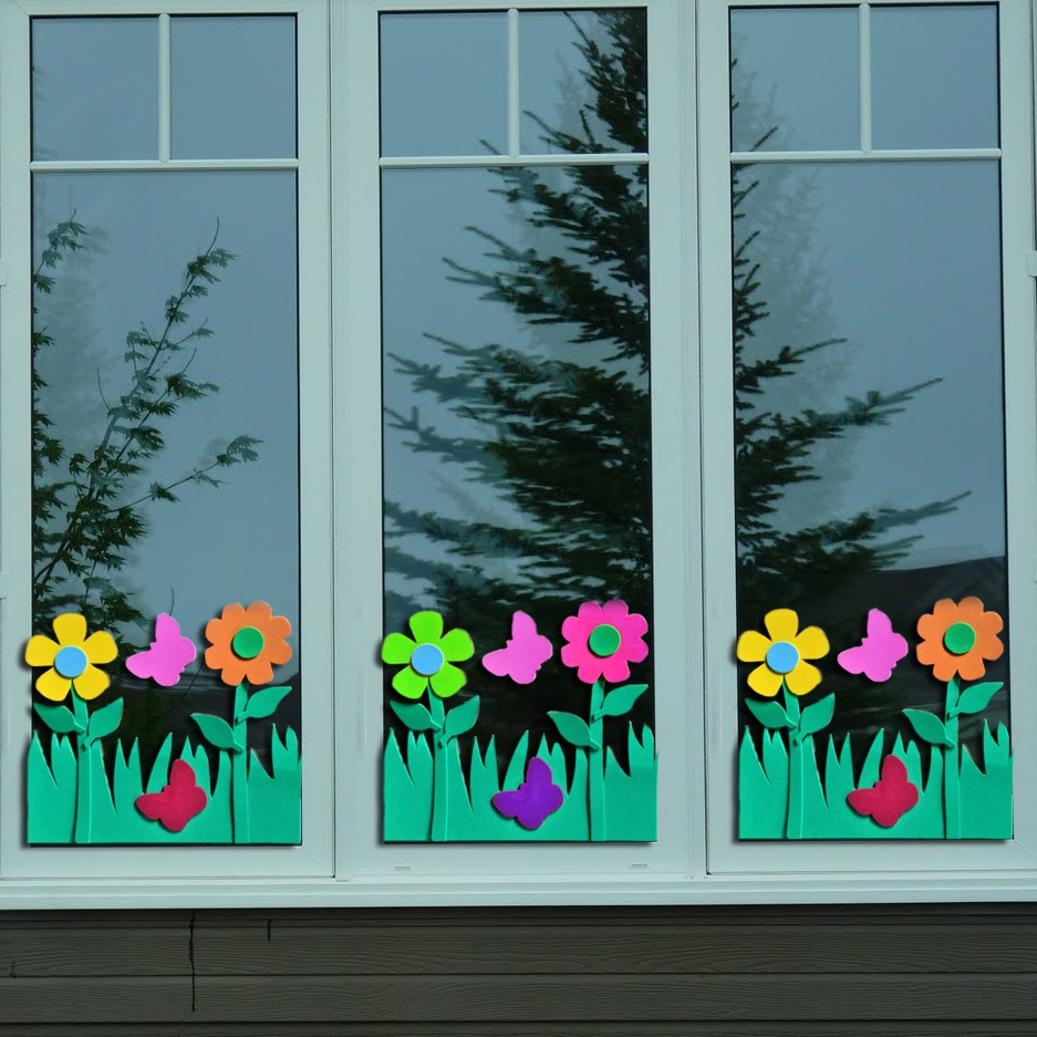 Jual 1 Set (28x25) Hiasan Dinding Spon Rumput Bunga Kupu Kelas Jendela ...