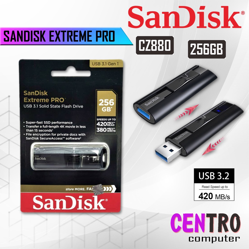 Jual SANDISK FLASHDISK EXTREME PRO CZ880 256GB USB 3.1 | Shopee Indonesia