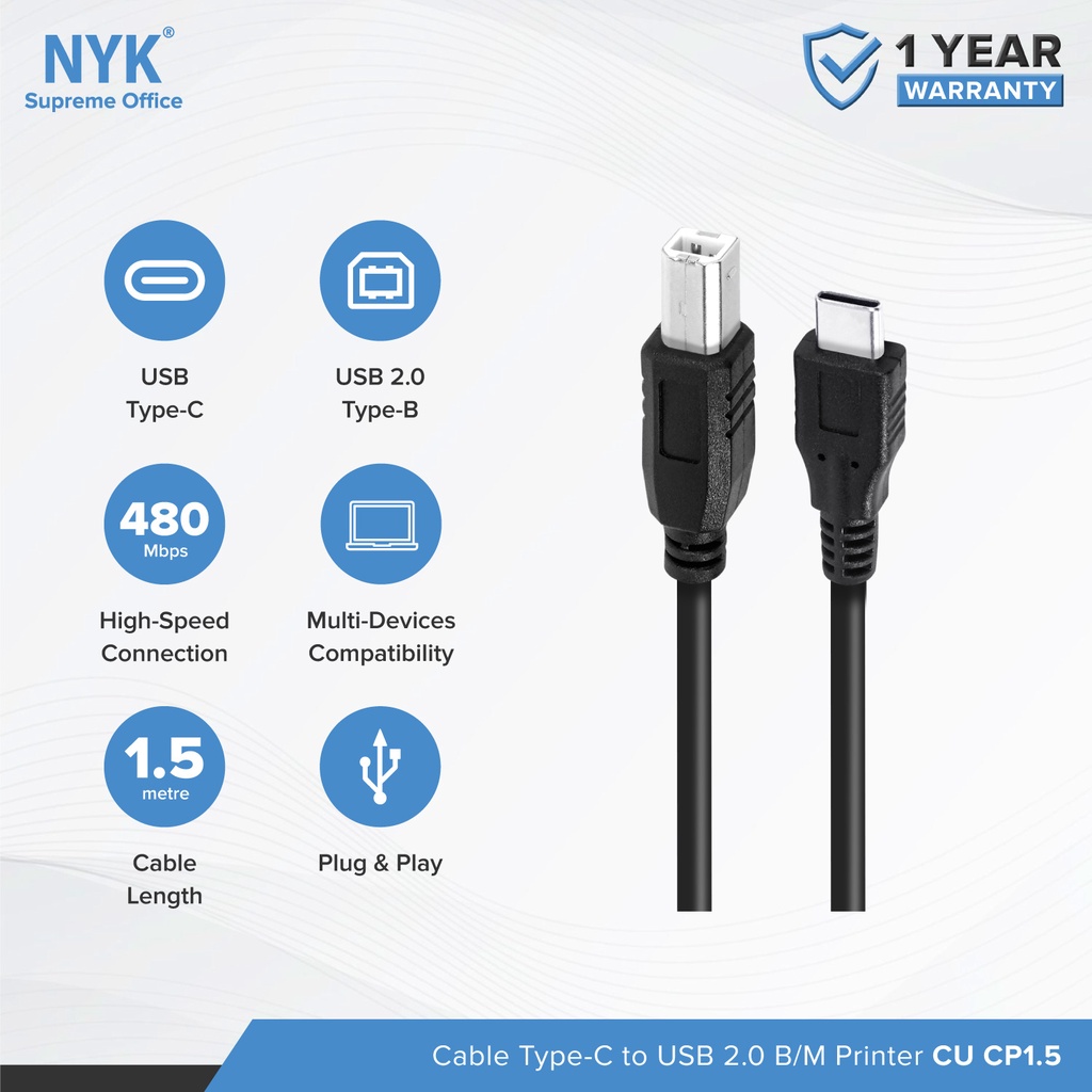 Jual Kabel Type C to Printer usb 1.5 Meter NYK | Shopee Indonesia