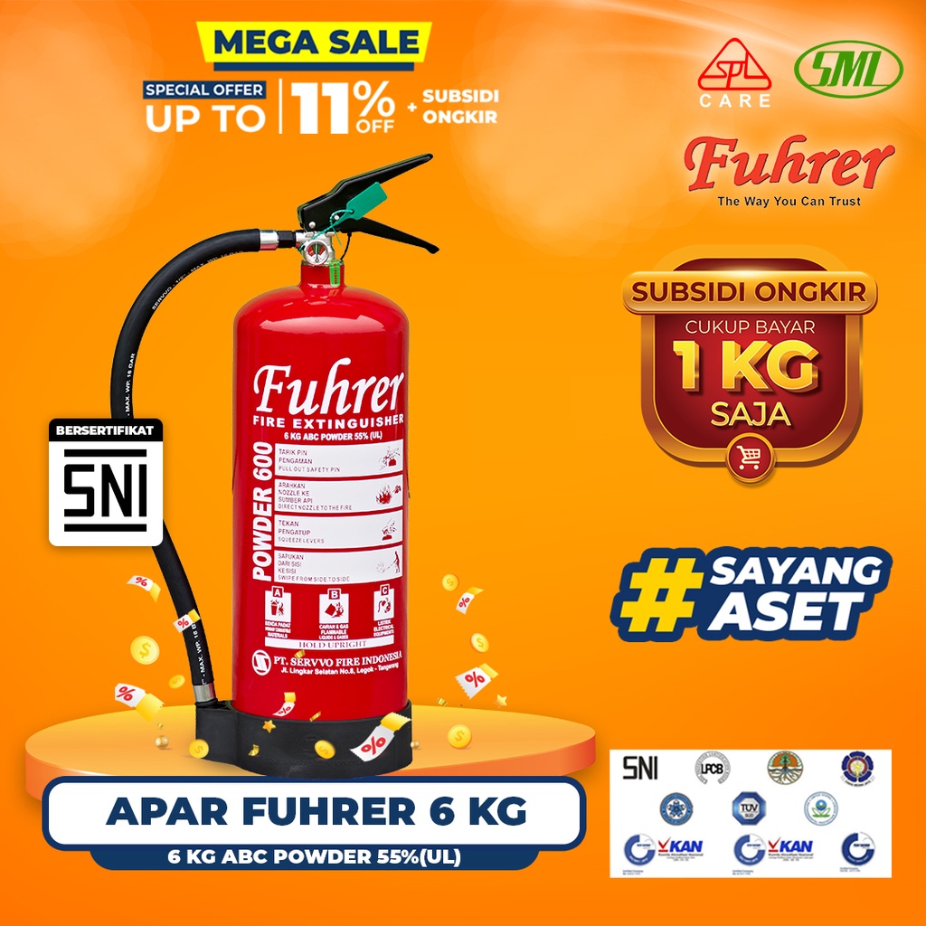 Jual APAR FUHRER 6 KG SNI, 6 KG ABC POWDER 55% (UL), APAR SNI - FUHRER ...