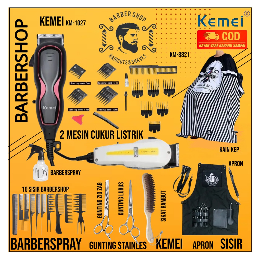 Jual Paket Alat Cukur Rambut Mesin Kemei Original Alat Barbershop Lengkap | Shopee Indonesia