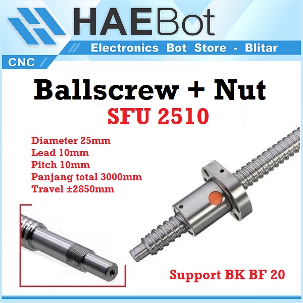 Jual [HAEBOT] Ballscrew Ball screw SFU2510 2510 3000mm End Machined ...