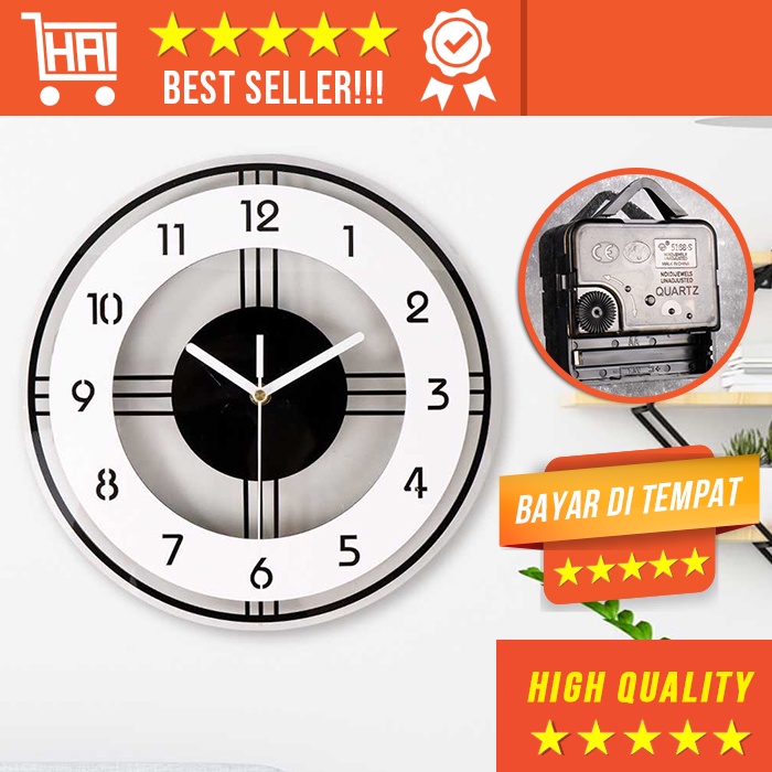 Jual JAM DINDING BULAT HITAM MODERN MINIMALIS DESAIN SIMPEL SILENT ...