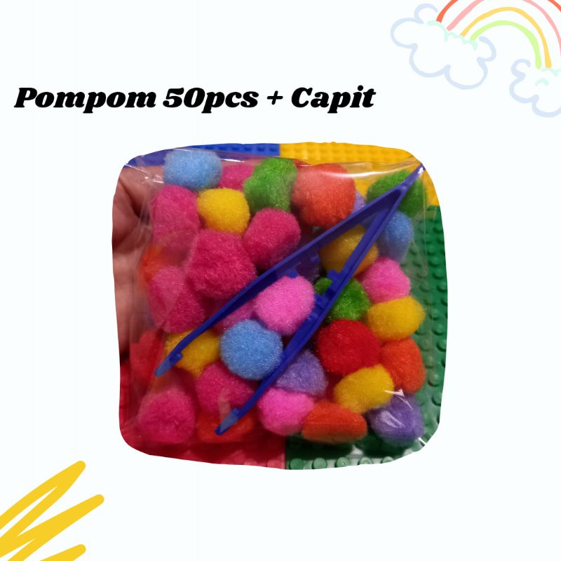 Jual Pompom mainan 50pcs anak sorting warna sorting color pompom warna ...