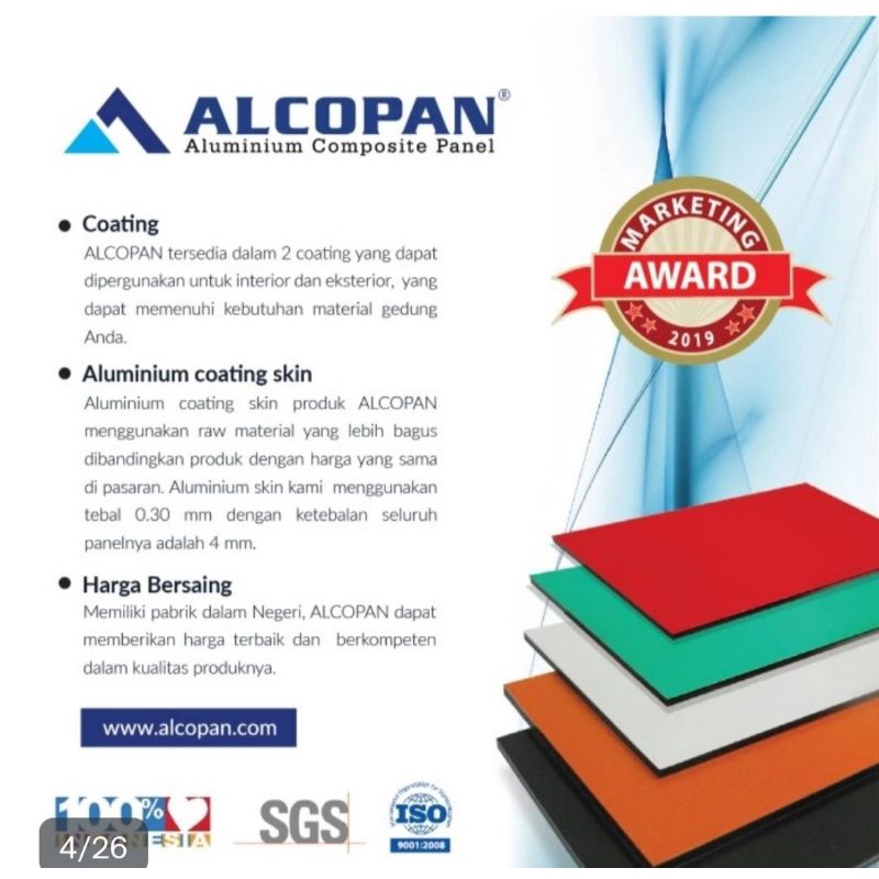 Jual ACP ALCOPAN glossy series 3mm-pvdf4mmx1220x2440-white glossy ...