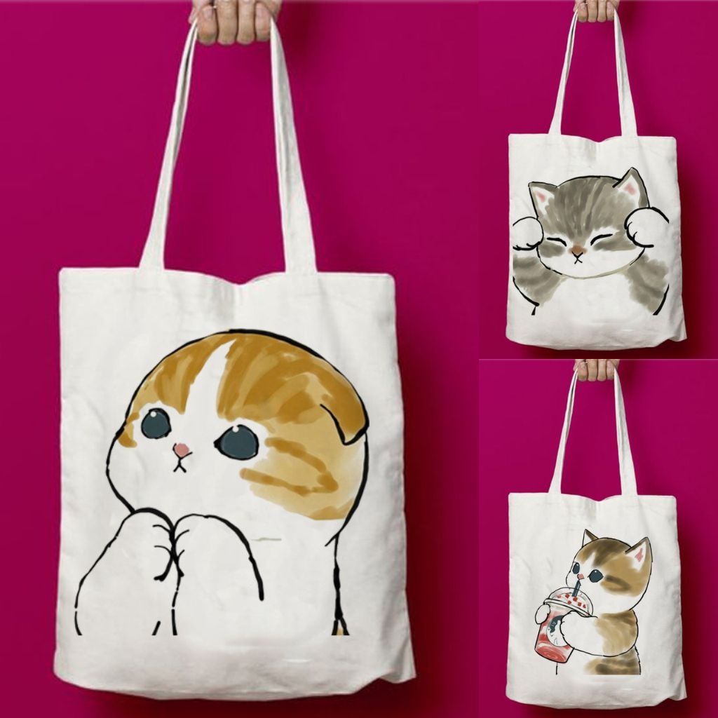 Jual Totebag Tote Bag Motif Cat kucing Lucu Kanvas Korea Tas Goodie Bag ...