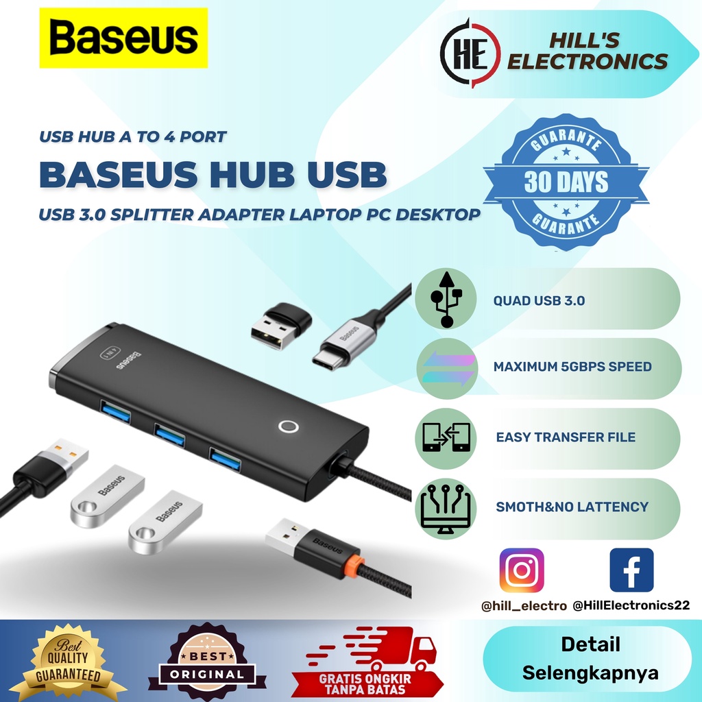 Jual Baseus USB Hub 4 IN 1 to Usb 3.0 Adaptor Extension Laptop PC ...