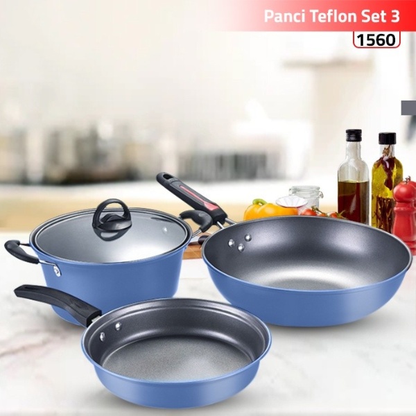 Jual Teflon Panci Penggorengan Panci Rebus Premium / Panci Set Lengkap Anti Lengket Isi 3 Pcs ...