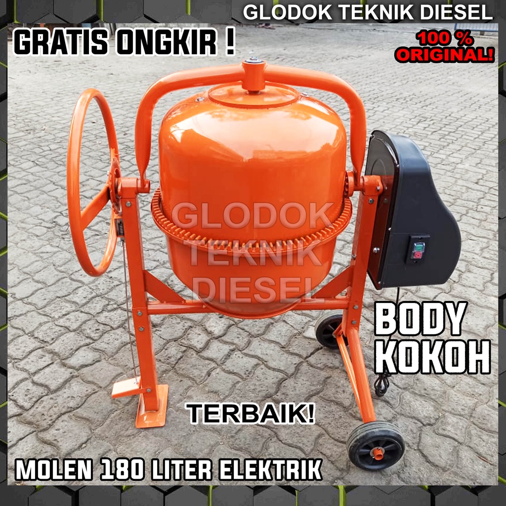 Jual Mesin Pengaduk Semen Beton Listrik 180 L LITER Molen Mini Concrete ...