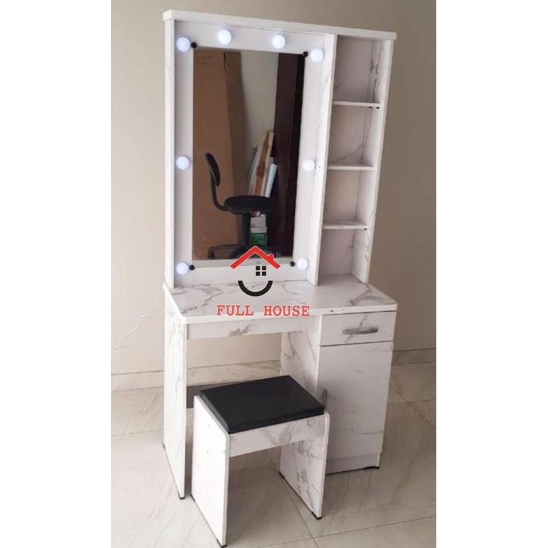 Jual meja rias meja make up dengan lampu dan kursi white putih marble ...