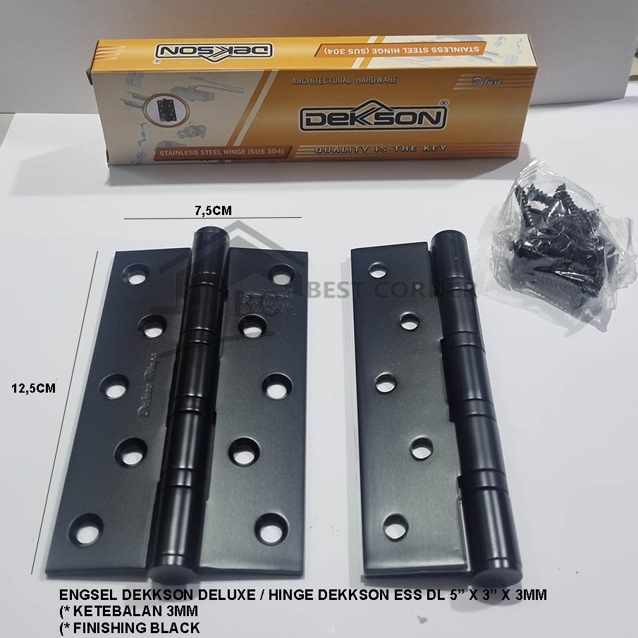 Jual ENGSEL DEKKSON / HINGES DELUXE 5 INCH x 3 INCH Tebal 3mm HITAM ...