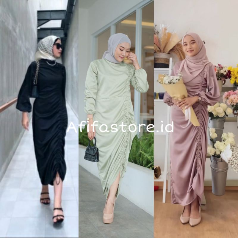 Jual andini dress (READY STOK) silk dress pemium velvet satin dress ...
