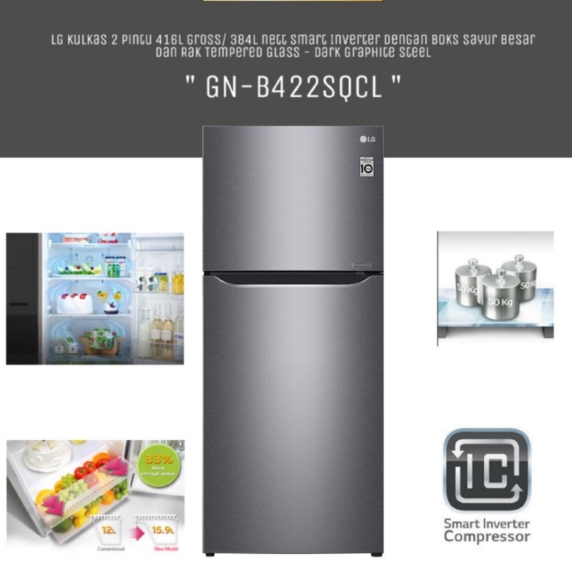 Jual LG GN-B422SQCL Kulkas 2Pintu - Smart Inverter Compressor | Shopee Indonesia
