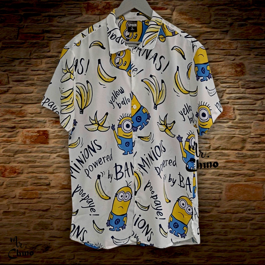 Jual Baju Kemeja Motif Cute Minion | Kemeja Hawai Putih Pria Wanita ...