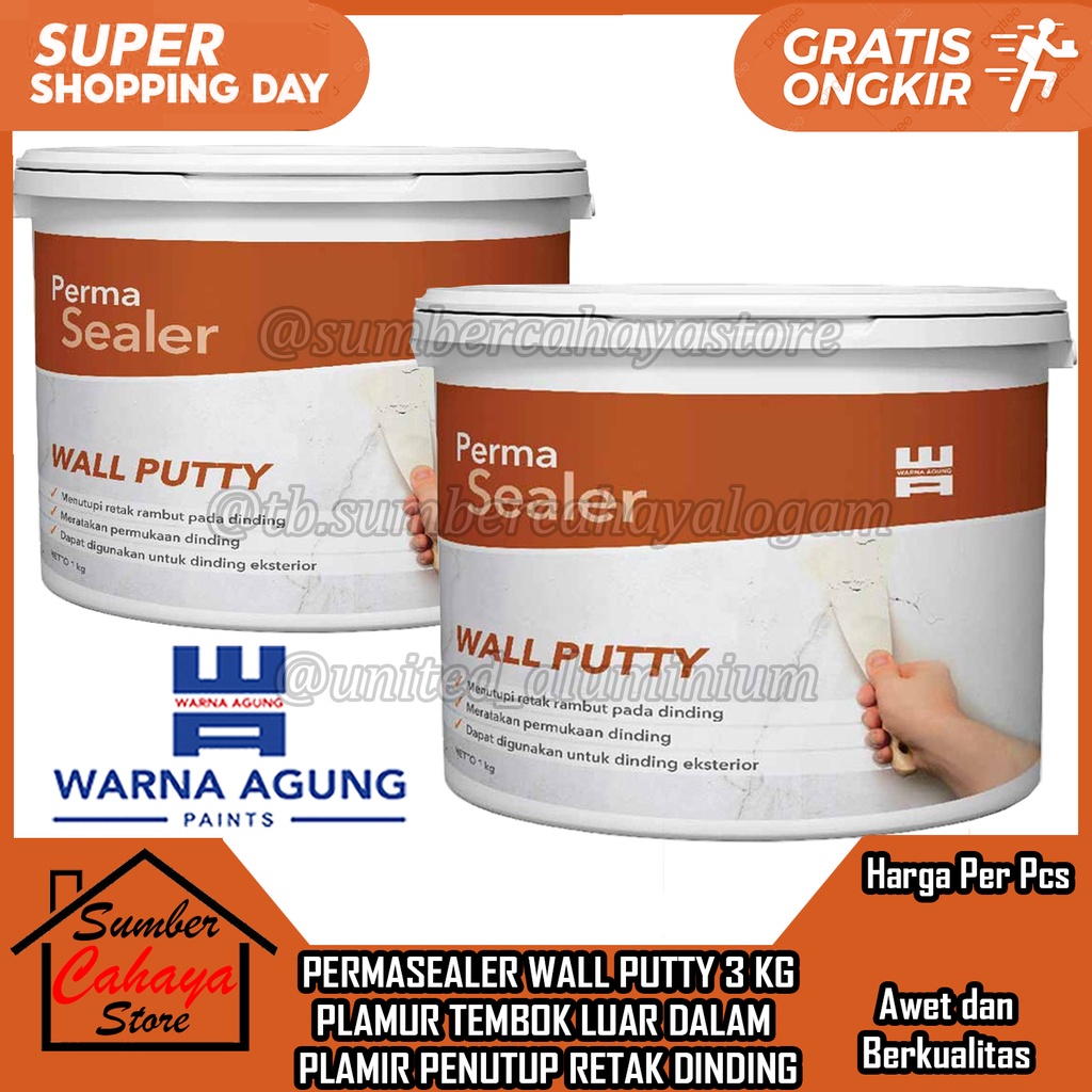 Jual Plamir Dempul Tembok PERMASEALER WALL PUTTY 3 KG PLAMUR PELAMIR ...