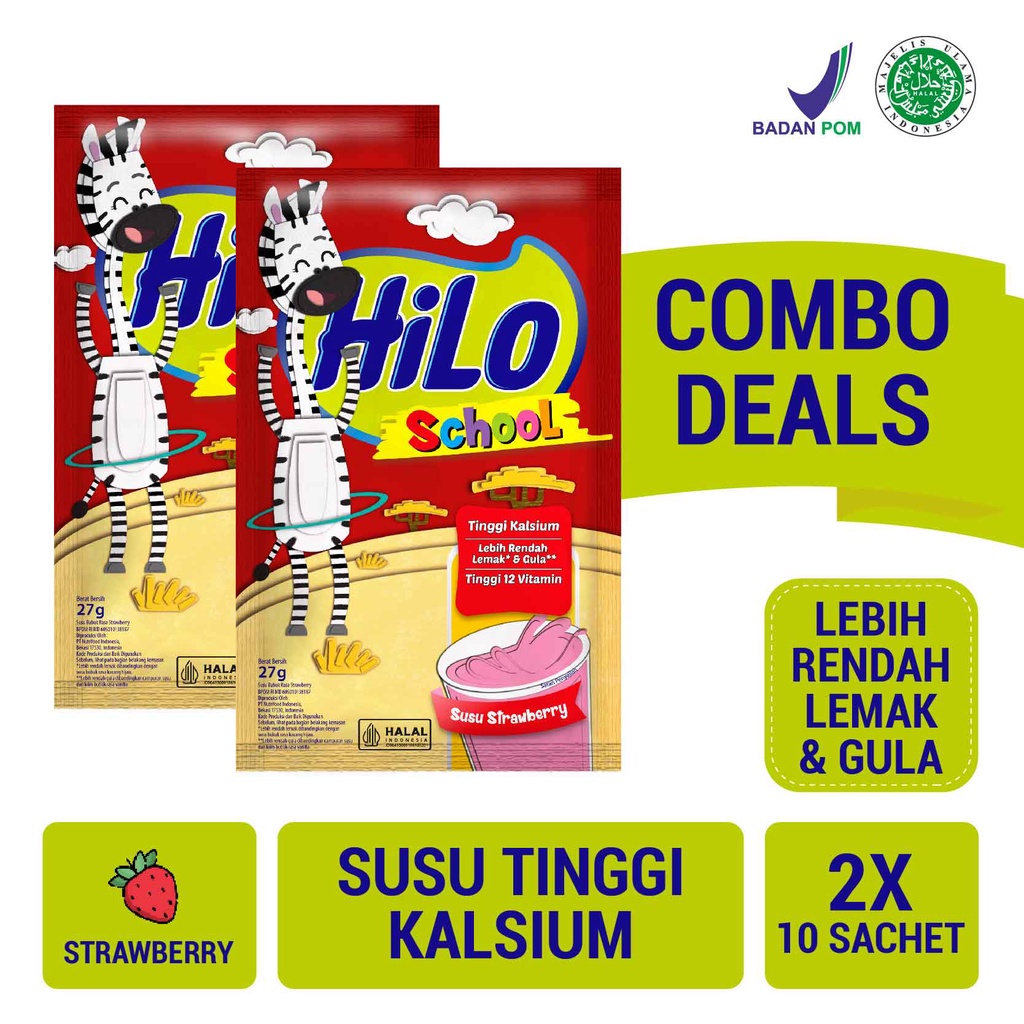 Jual Twin Pack - HiLo School Susu Strawberry 10 Sachet - Tinggi Kalsium Lebih Rendah Gula ...
