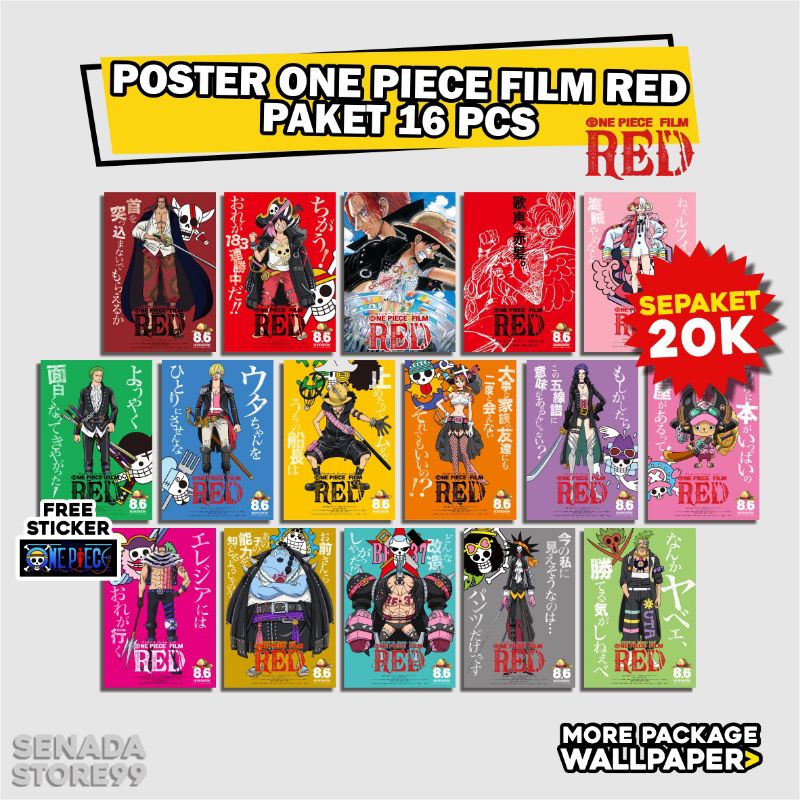 Jual Poster ONE PIECE FILM RED Paket 16pcs Poster Bounty One Piece ...