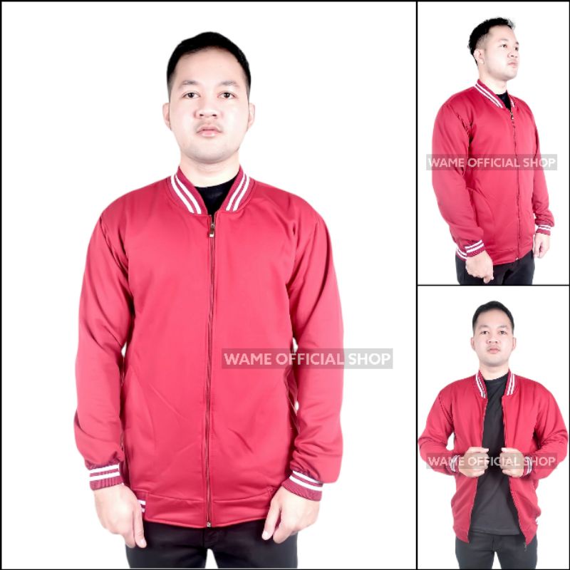 Jual JAKET BASEBALL VARSITY JACKET ZIPPER RESLETING POLOS MARUN M L XL ...
