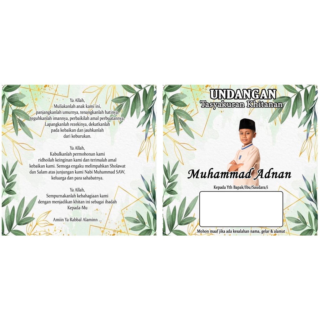 Jual CETAK PRINT undangan sunat khitanan free design cepat murah FREE ...