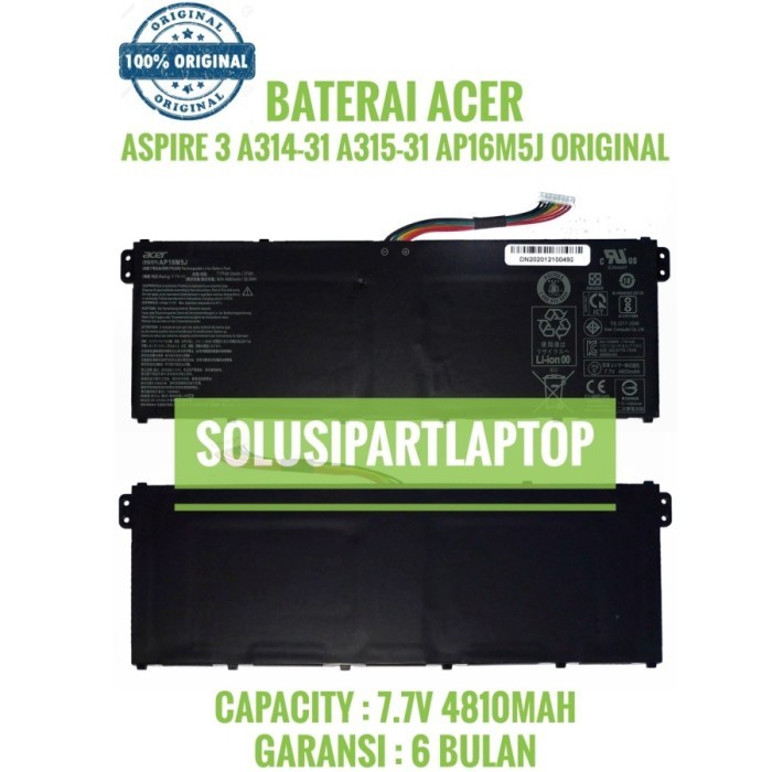 Jual ORIGINAL BATERAI ACER ASPIRE 3 A311-31 A314-31 A315-21 A315-31 AP16M5J | Shopee Indonesia