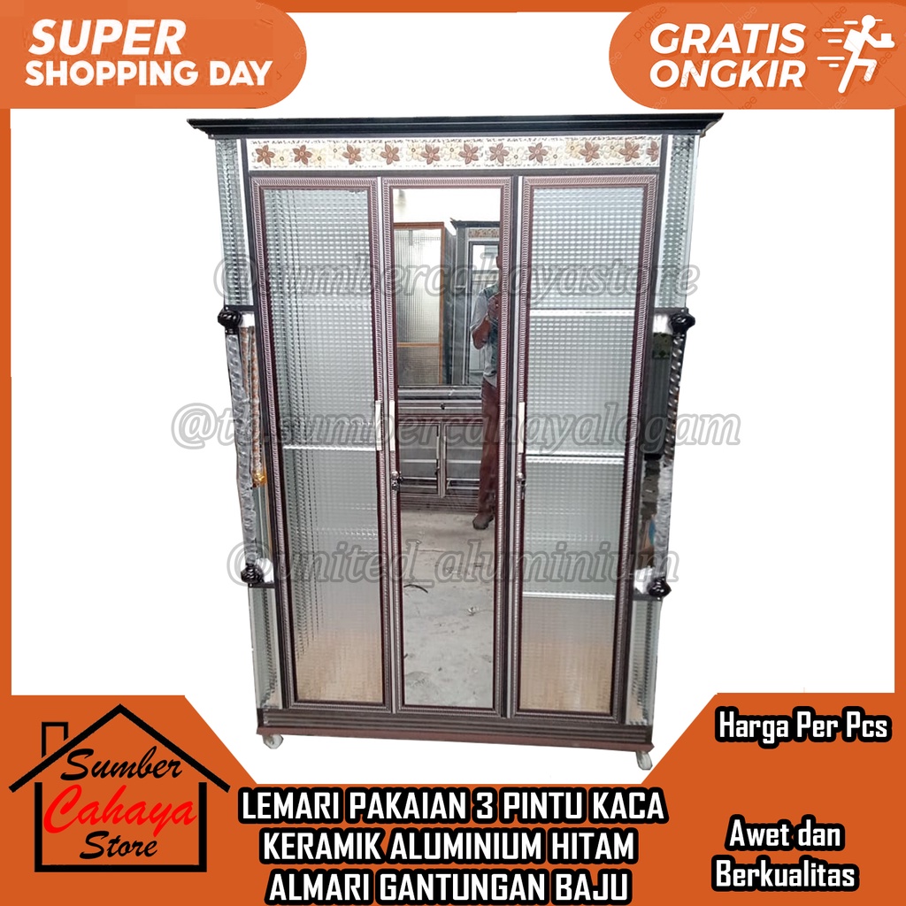 Jual LEMARI PAKAIAN 3 PINTU MODERN MINIMALIS FURNITURE ALUMINIUM HITAM ...