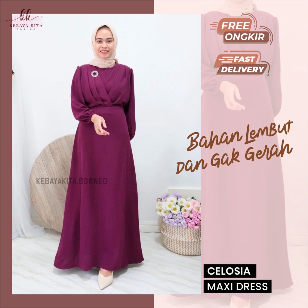 Jual Celosia Maxi Dress Outfit Hijab Kekinian Simpel Elegant Busui ...