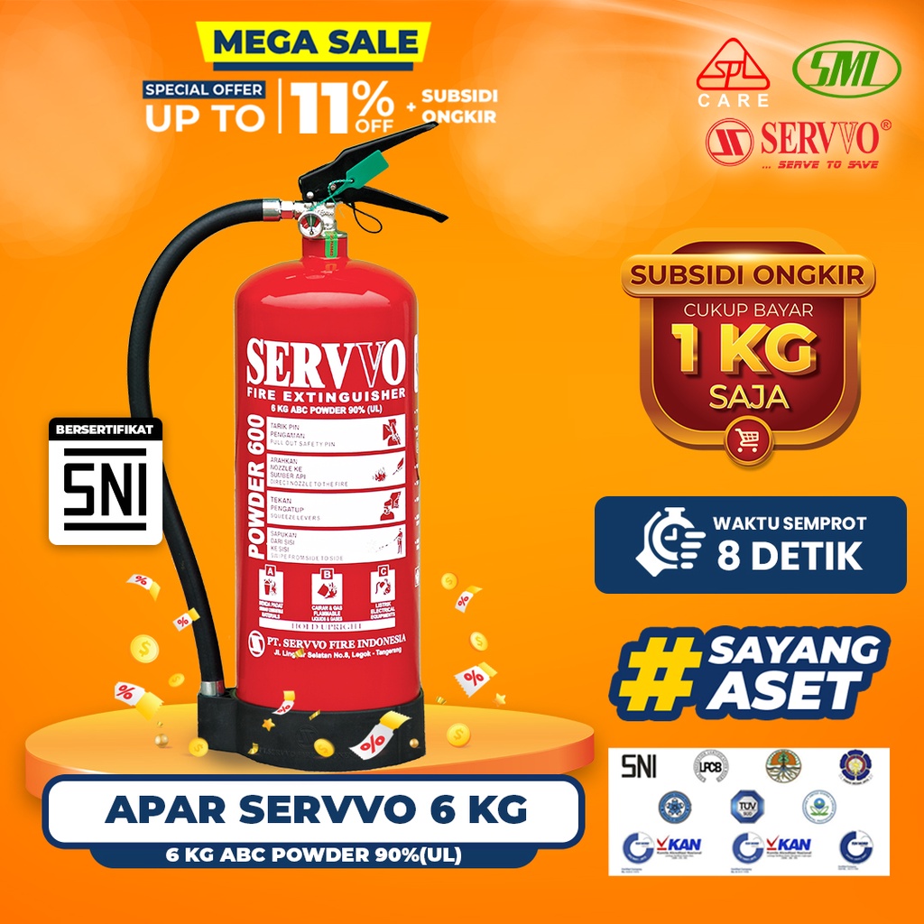 Jual APAR SERVVO 6 KG RACUN API 90% SNI, 6KG ABC POWDER 90% (UL), APAR ...